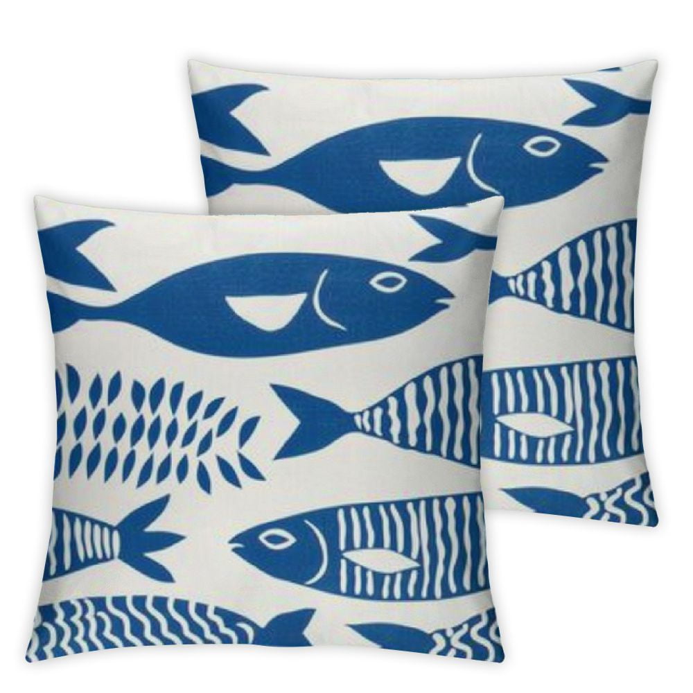 Indigo Blue Fish Pillows Decorative Throw Pillows Nautical Pillow ...