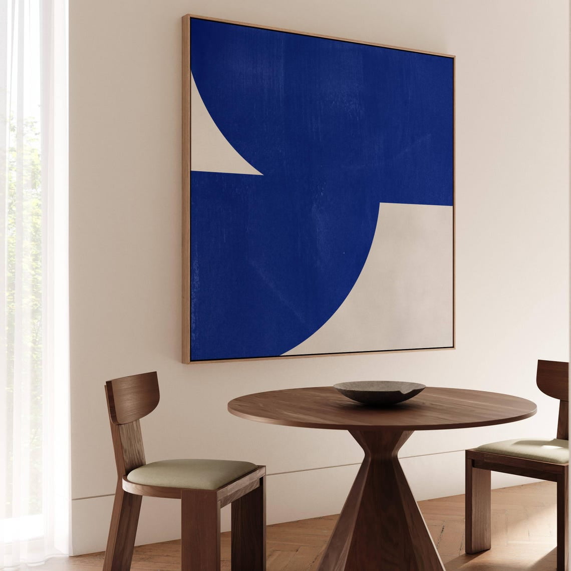 Indigo Blue Minimalist Wall Art, Square Floating Frame Wall Art, Large Living Room Decor ...