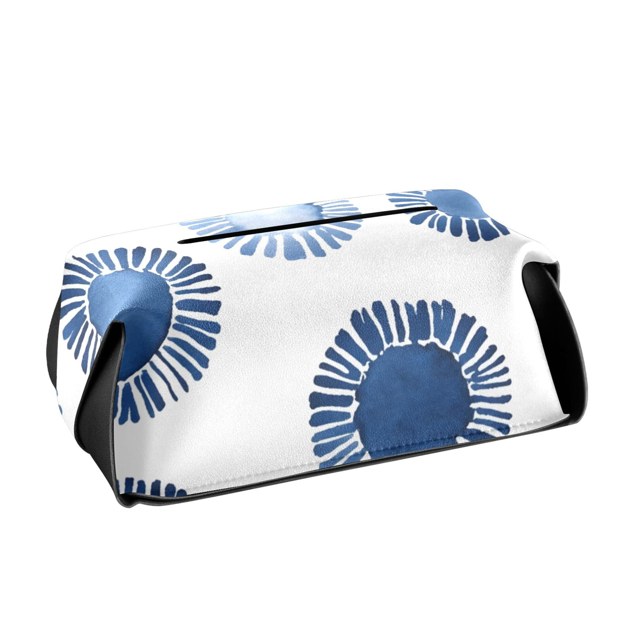 Indigo Blue Print on White Tissue Box Cover Leather Square Rectangle ...