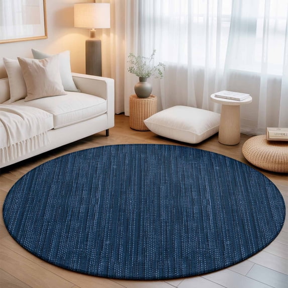 Indigo Blue Round Rug 3.3Ft Country Vintage Minimalist Solid Color ...