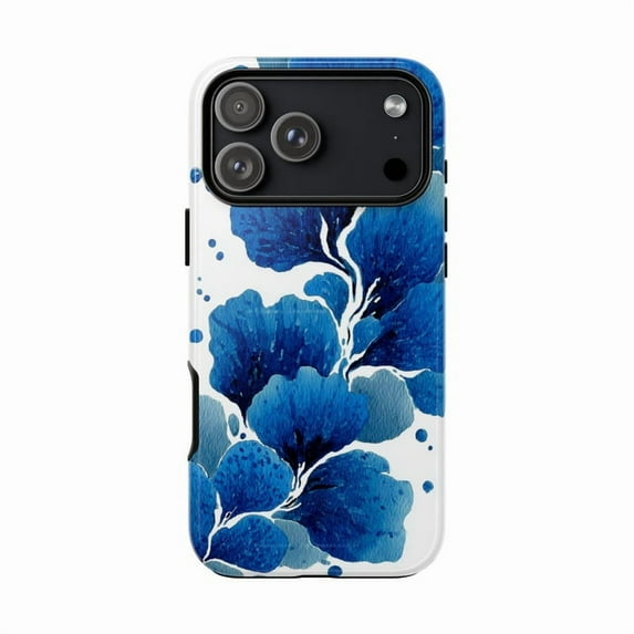 Indigo Blue Watercolor Floral Tough Case for iPhone 11,12,13,14,15,16 ...