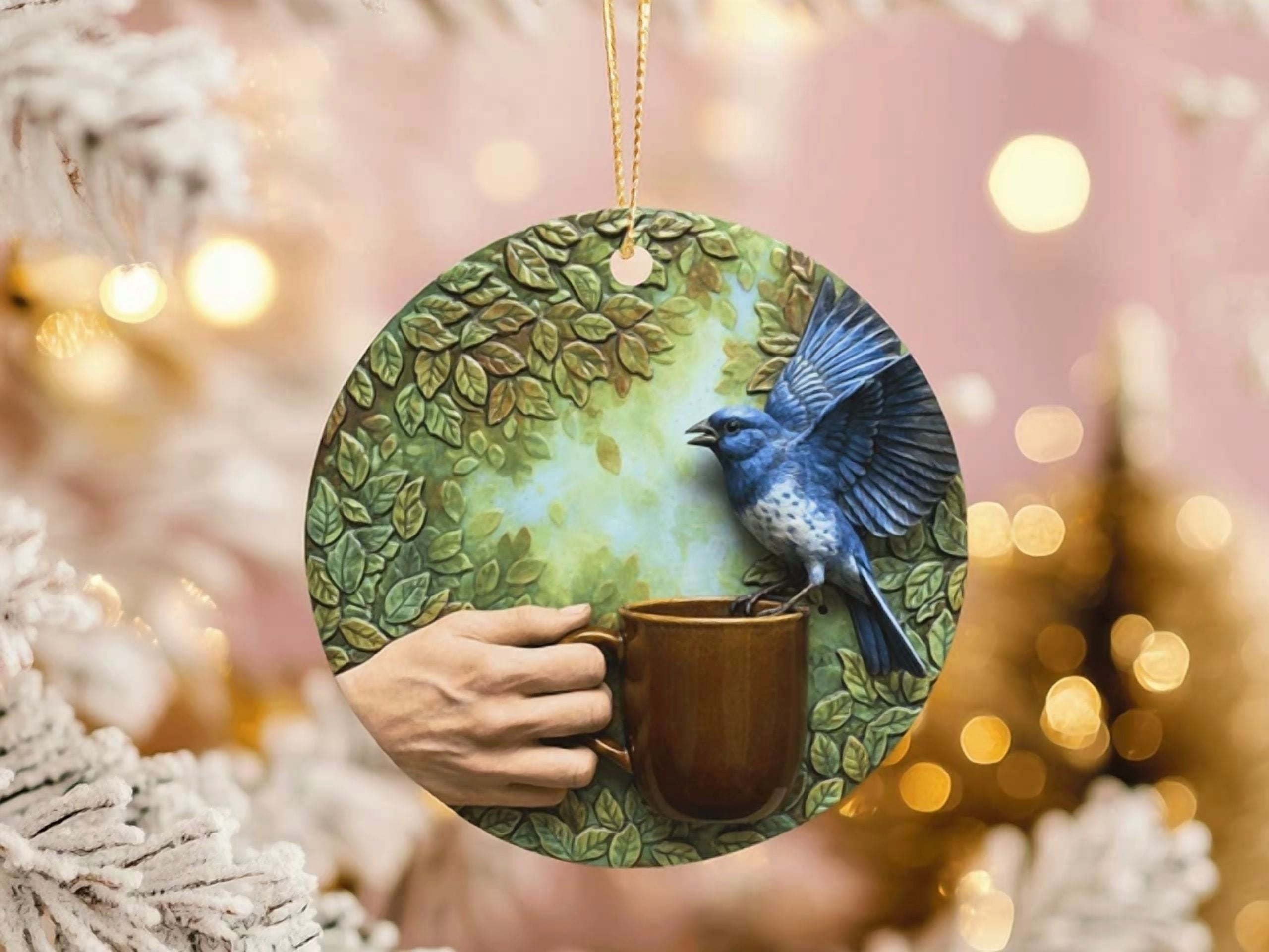 Indigo Bunting Ornament Blue Songbird On Coffee Mug Ceramic Nature ...