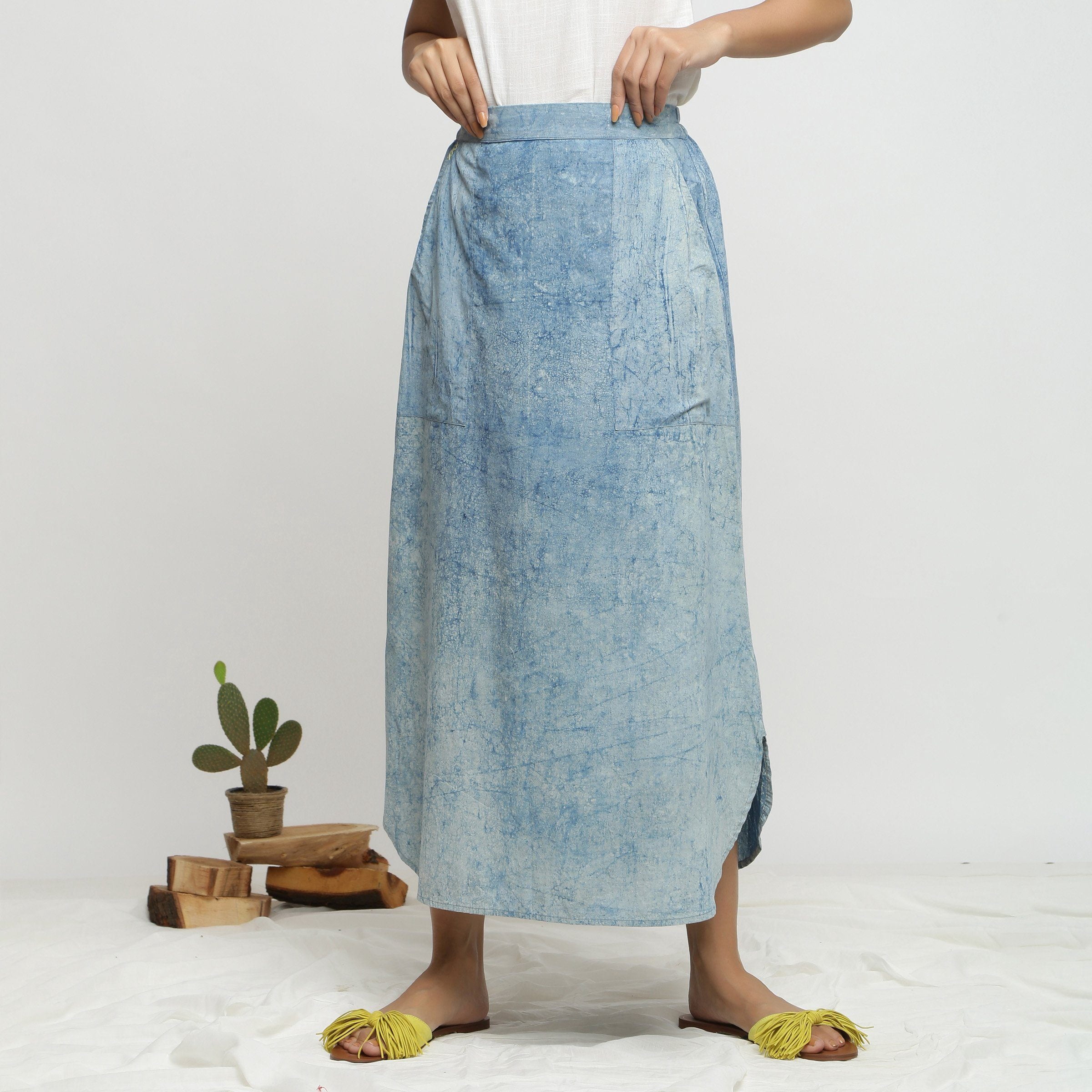 Indigo Dabu Print Cotton Elasticated A-Line Maxi Skirt - Walmart.com