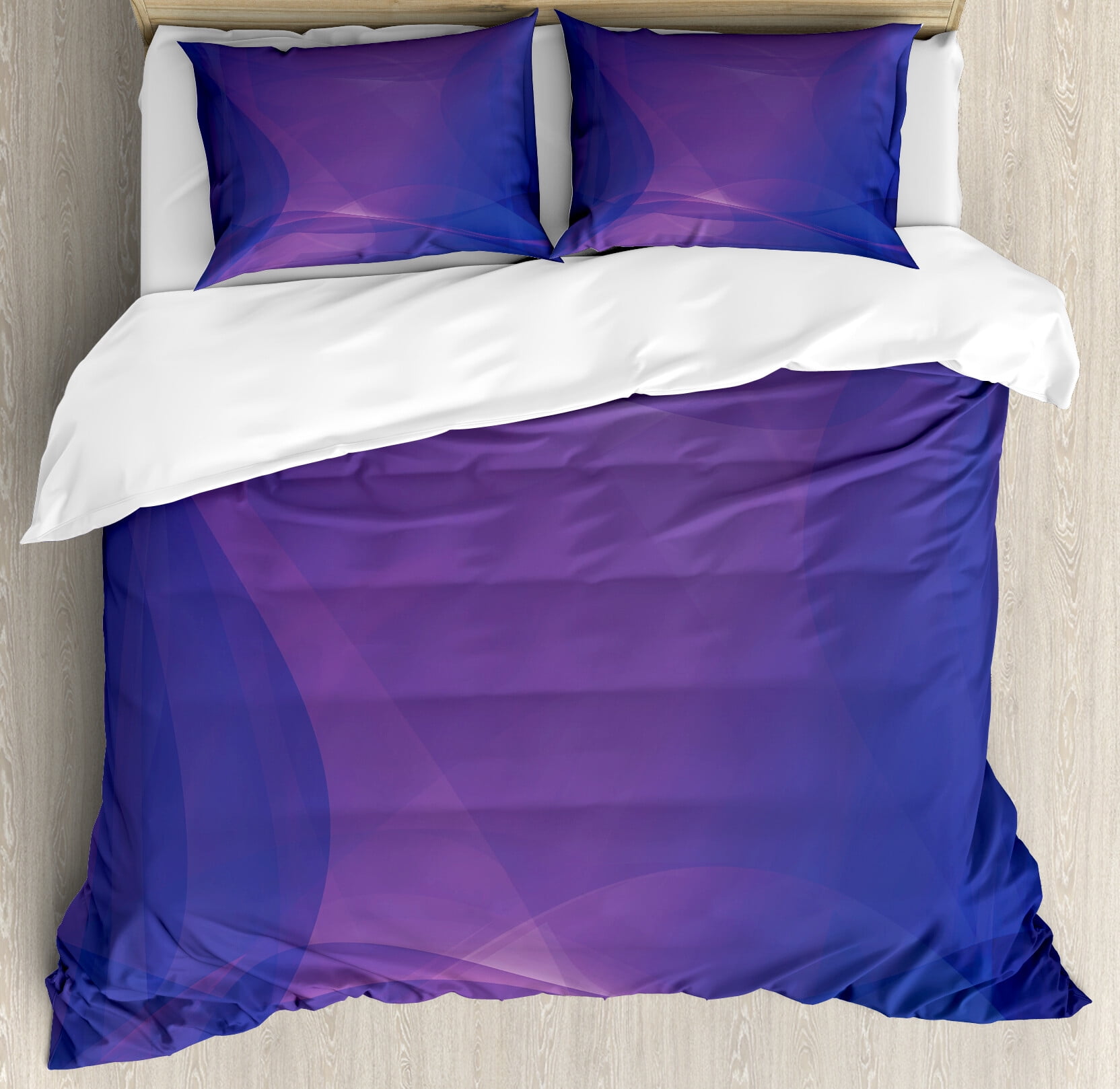 Indigo Duvet Cover Set, Abstract Modern Geometrical Design with Wavy ...