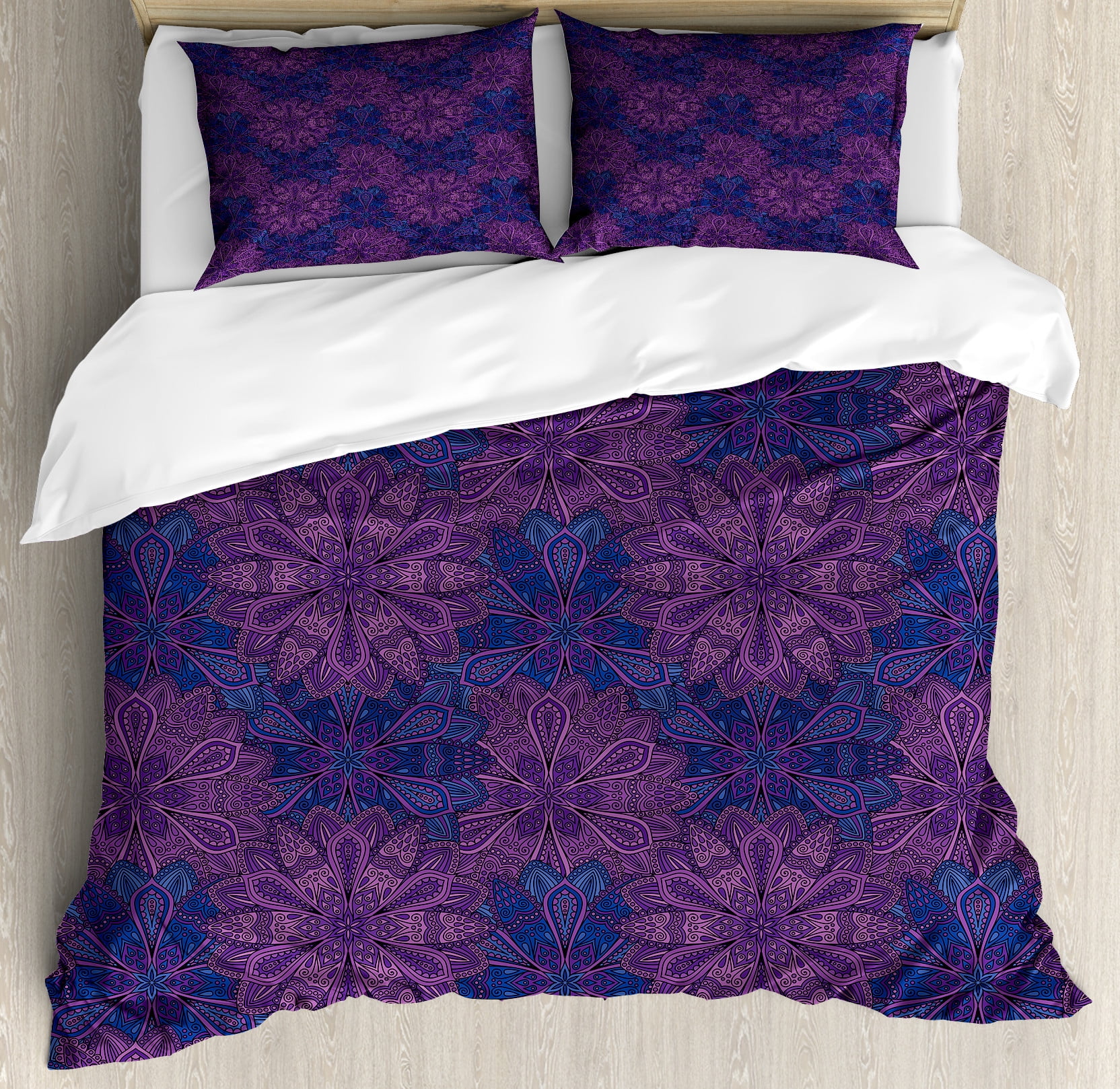 Indigo Duvet Cover Set, Paisley Flower Inspired Design with Inner ...