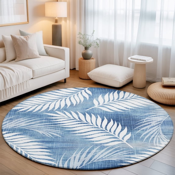 Indigo Ferns 7' Round Rug for Living Room Conversation Area, Rustic ...
