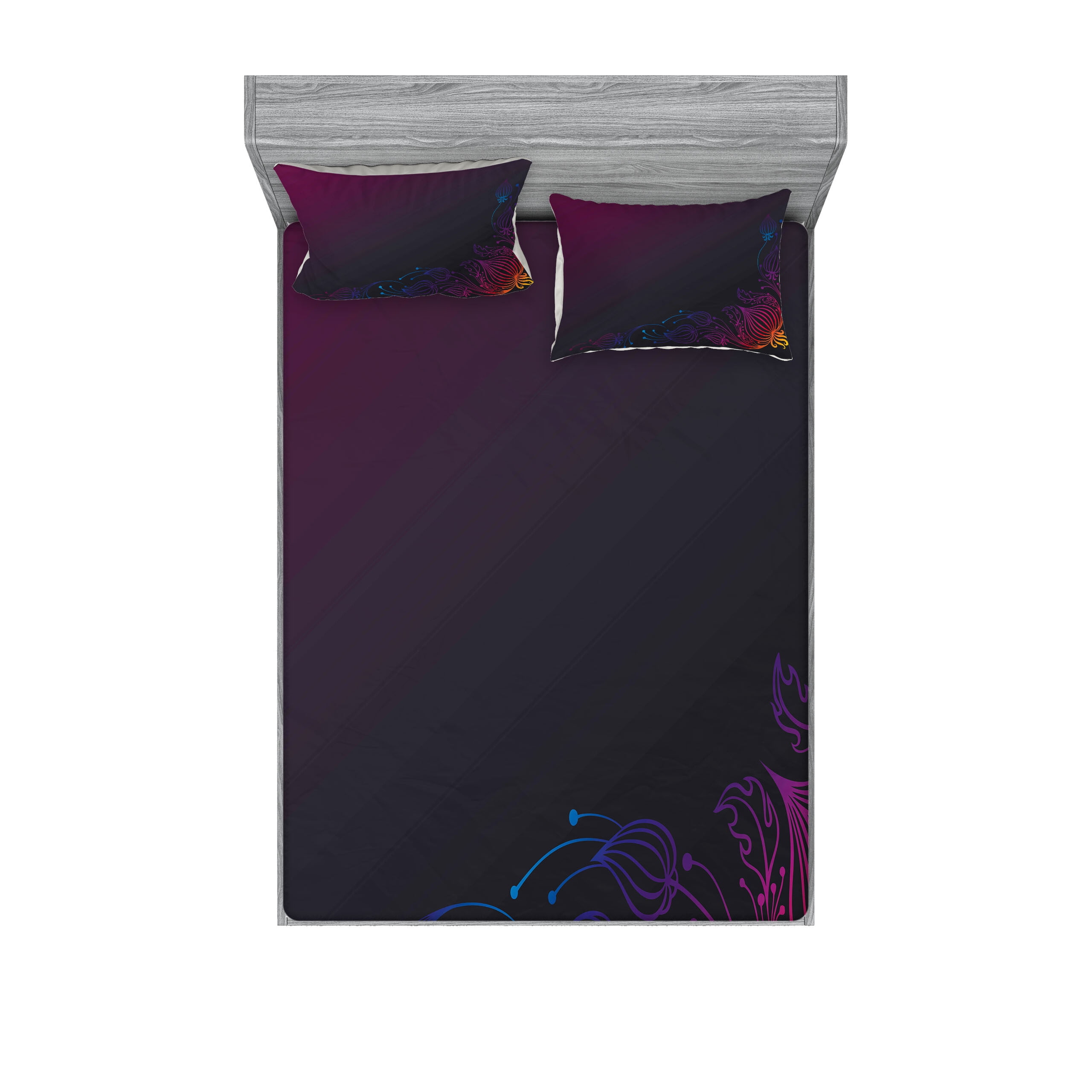 Indigo Fitted Sheet & Pillow Sham Set, Rainbow Colored Image with Dark ...