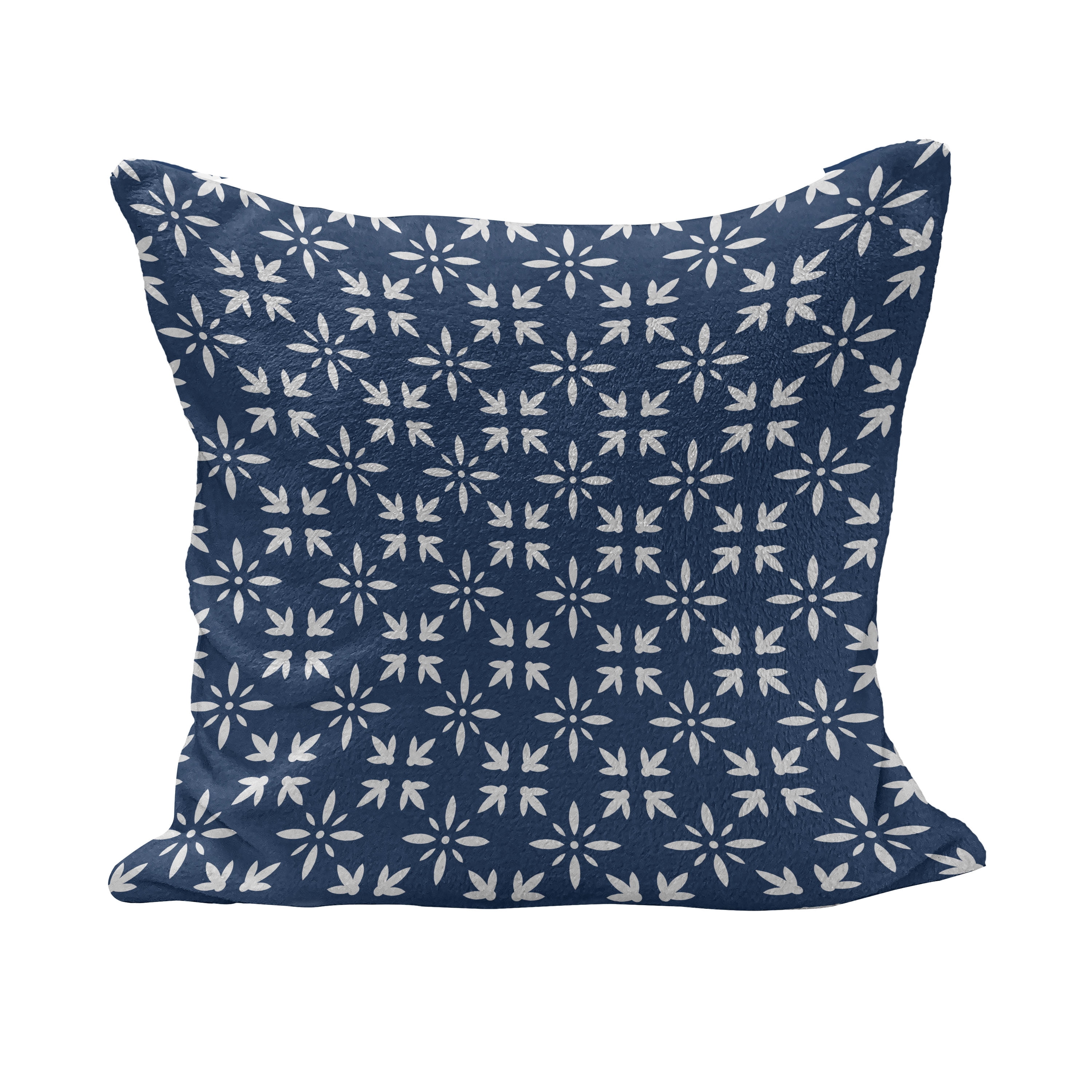 Indigo Fluffy Throw Pillow Cushion Cover, Modern Design Floral Image ...
