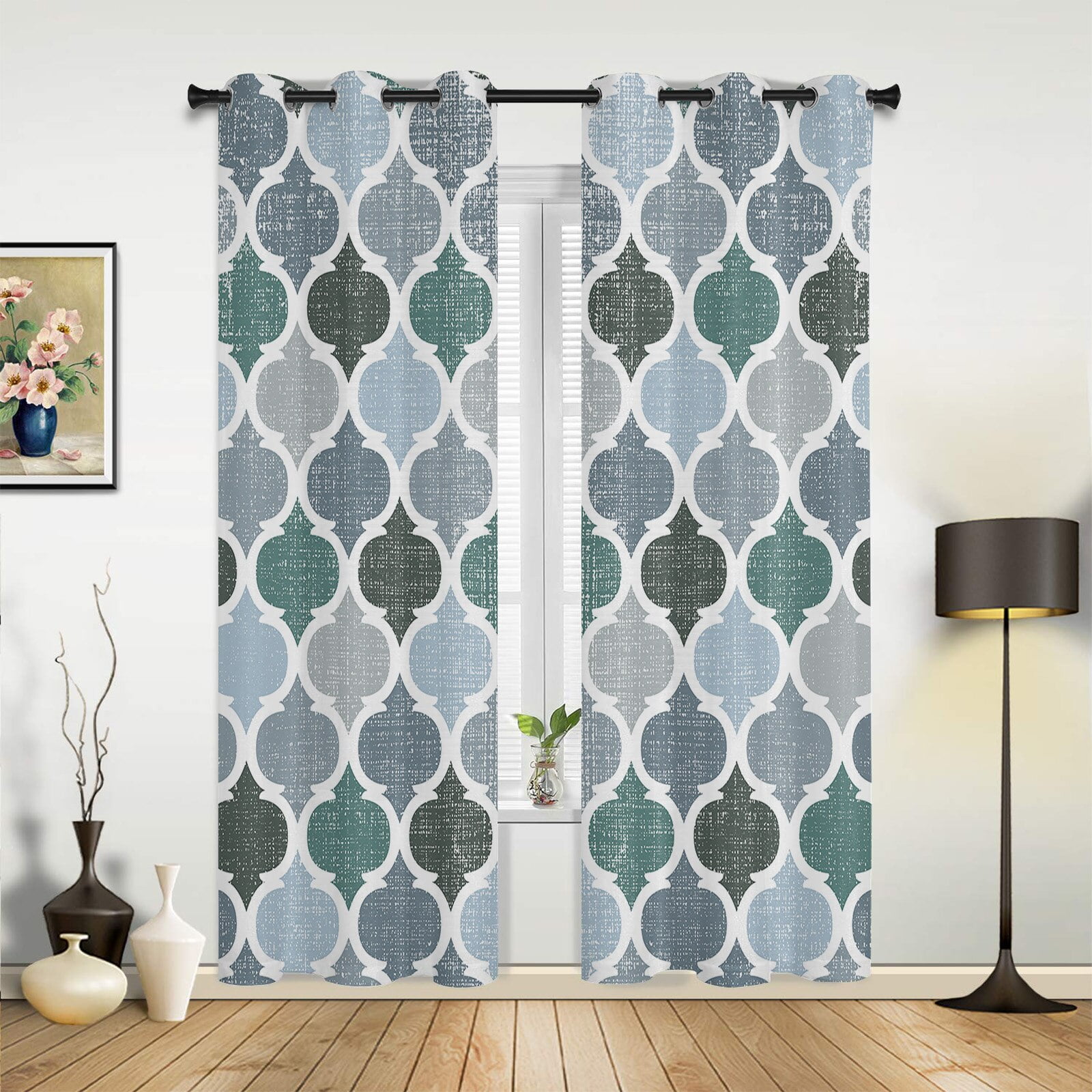 Indigo Gray Morocco Pattern Kitchen Curtains Bedroom Decor Items ...