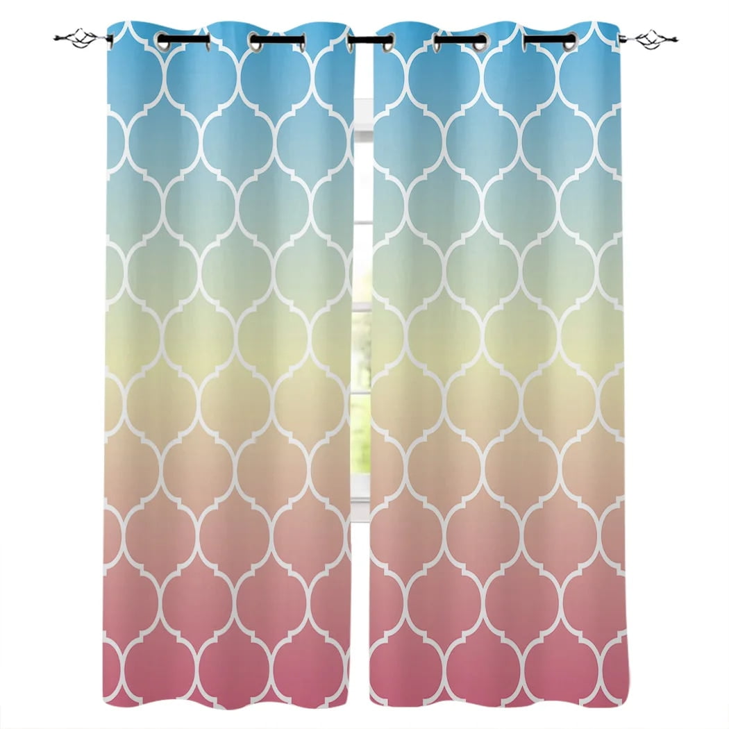 Indigo Gray Morocco Pattern Kitchen Curtains Bedroom Decor Items ...