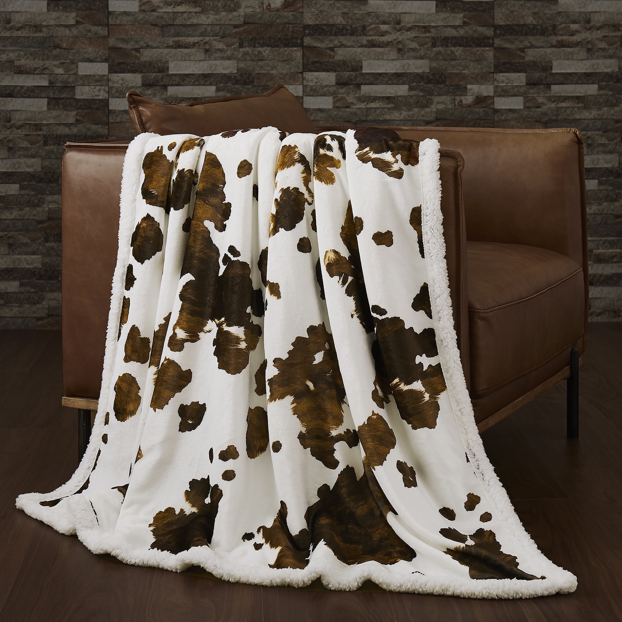 Indigo Hill Elsa Cow Print Sherpa Throw Brown Cowhide Pattern Western ...