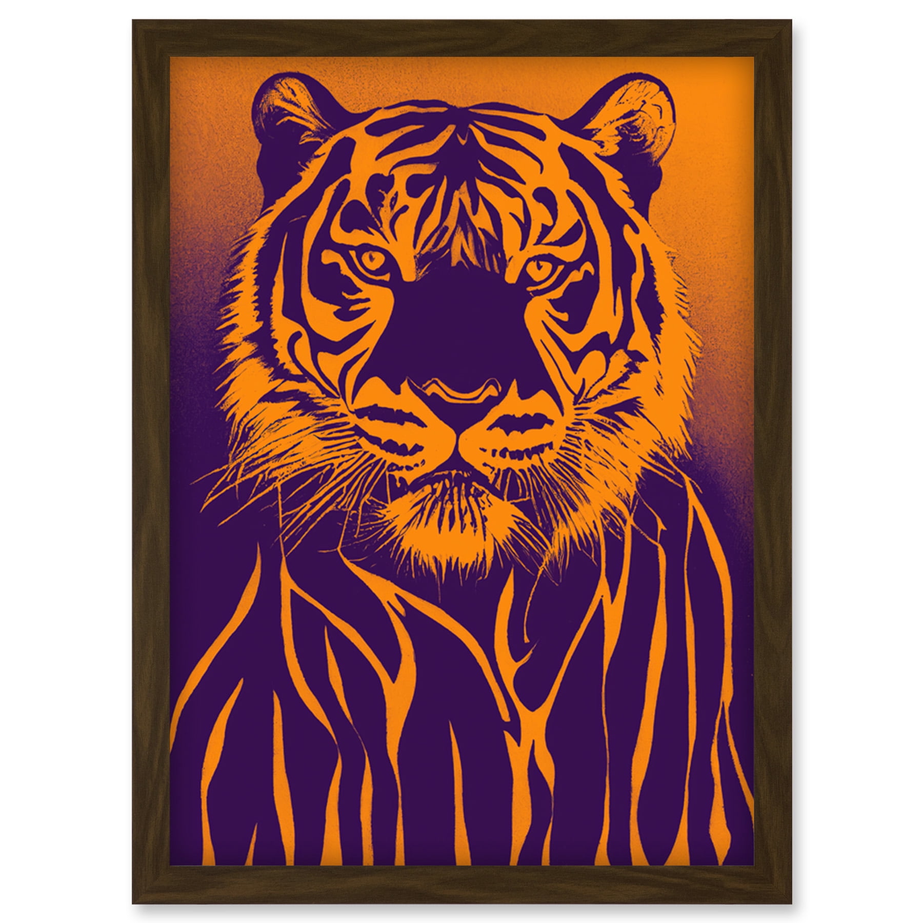 Indigo Illustrated Tiger Portrait Vibrant Painting Artwork Framed Wall ...