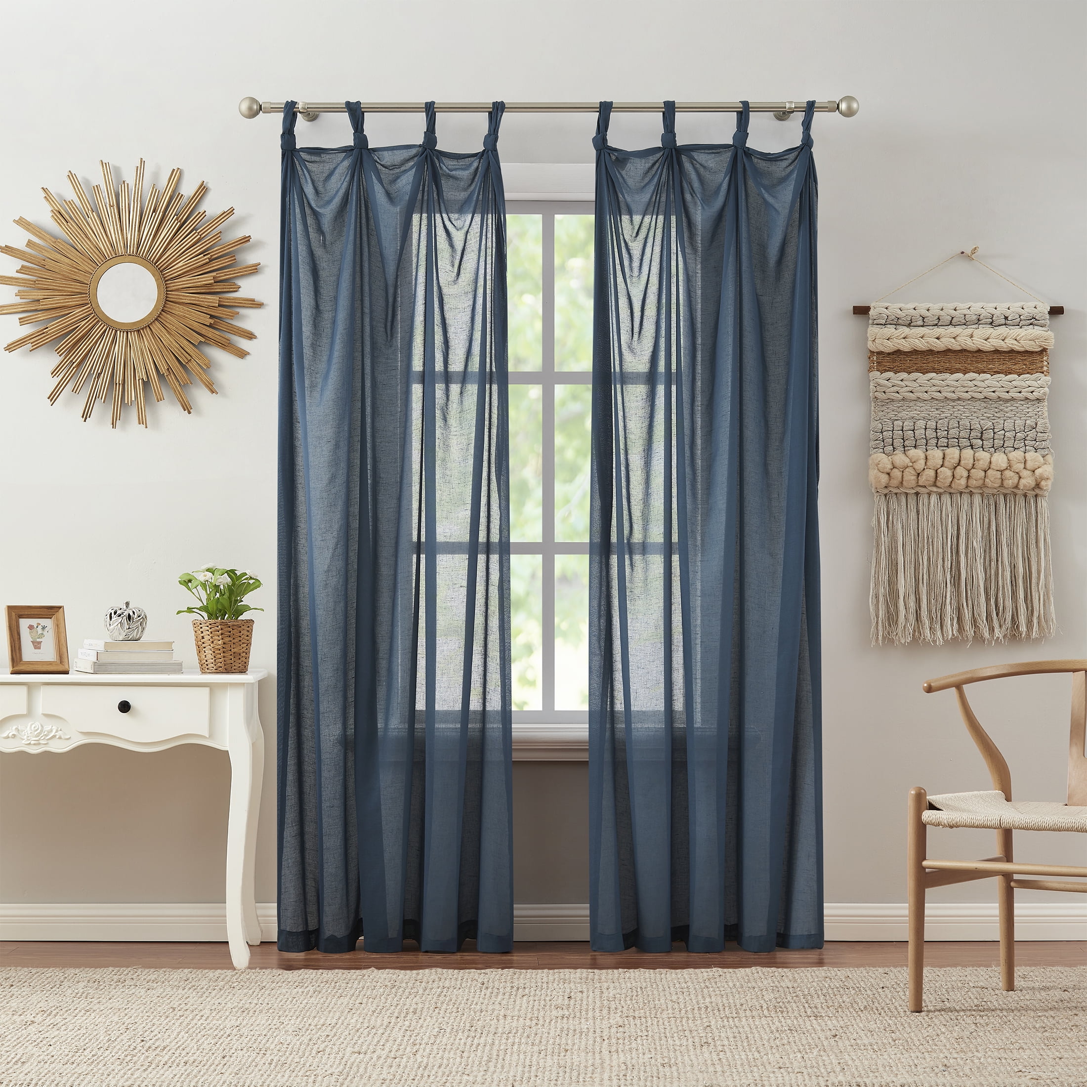 Indigo Ink Mia Blue Sheer Curtain Panel - 70 x 95 - Walmart.com