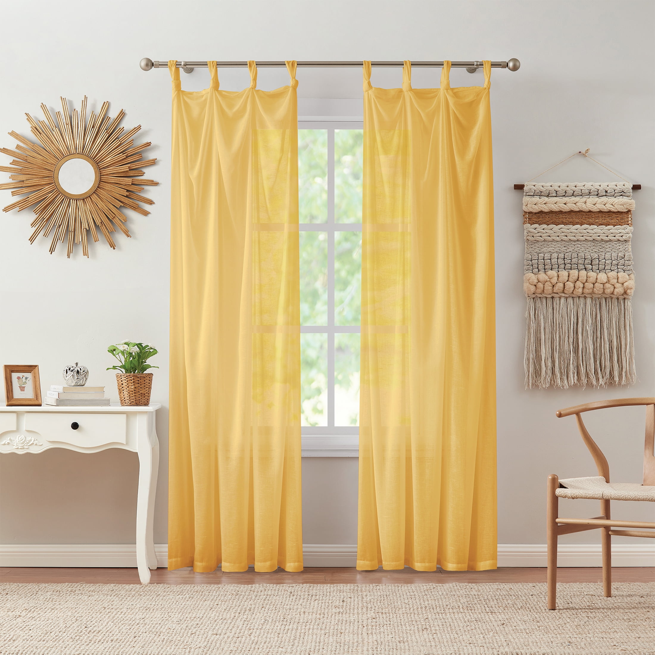 Indigo Ink Mia Sheer Curtain Panel - Boho Knotted Tie Top - Walmart.com