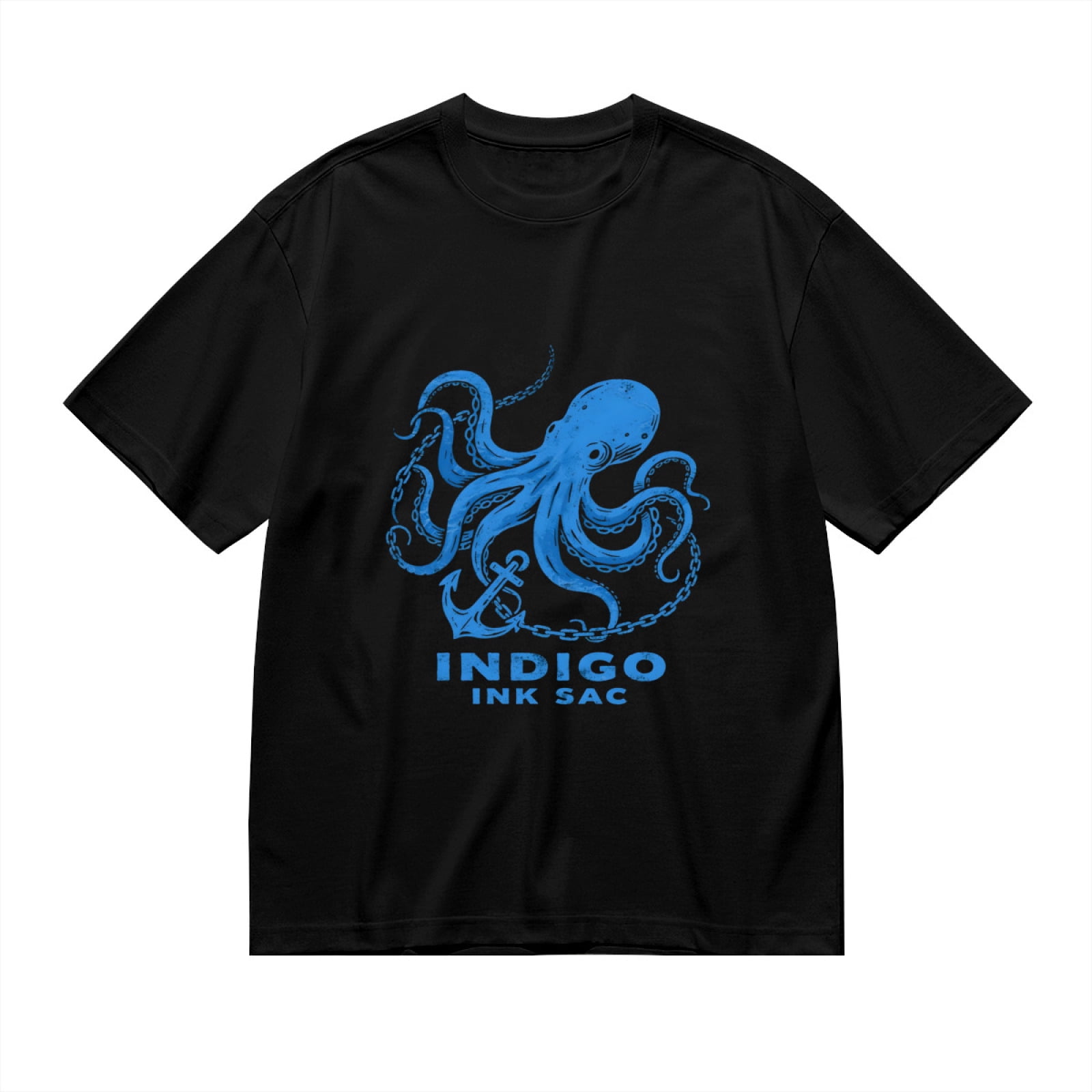 Indigo Ink Sac,blue Octopus With Anchor Print, T Shirt for Men, Vintage Graphic Tees Men ...