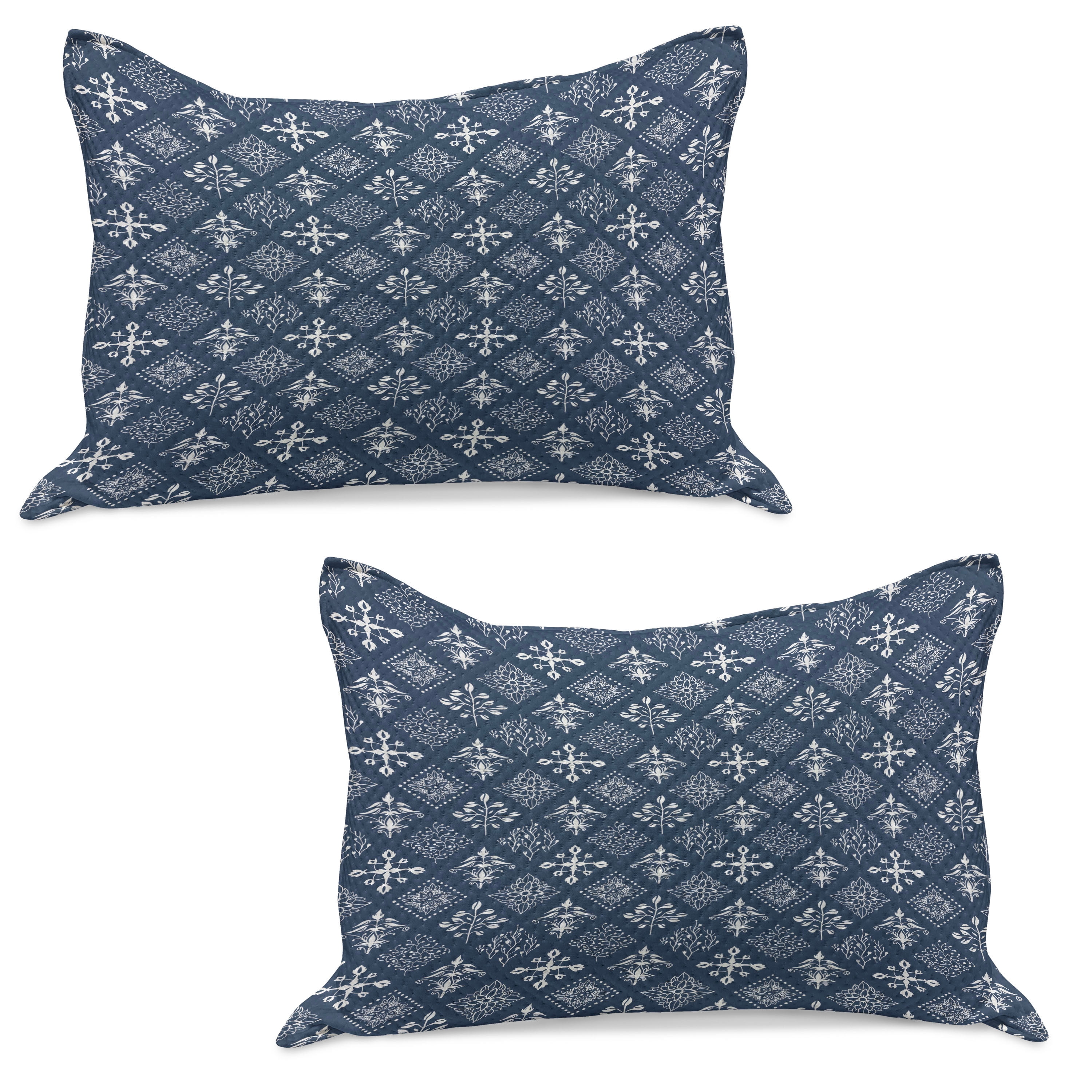 Indigo Knitted Quilt Pillowcover Set of 2, Mediterranean Floral Leaf ...