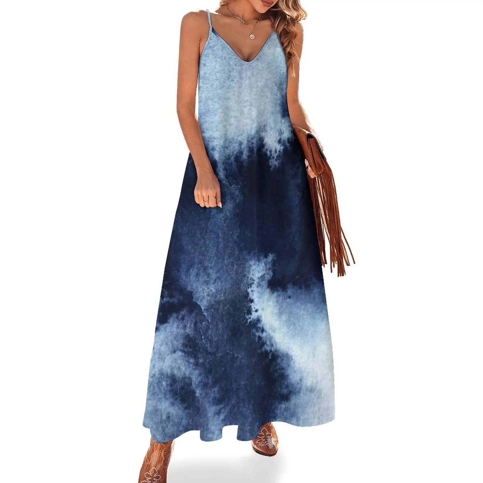 Indigo Nebula Blue Abstract Painting Sleeveless Dress party dresses ...
