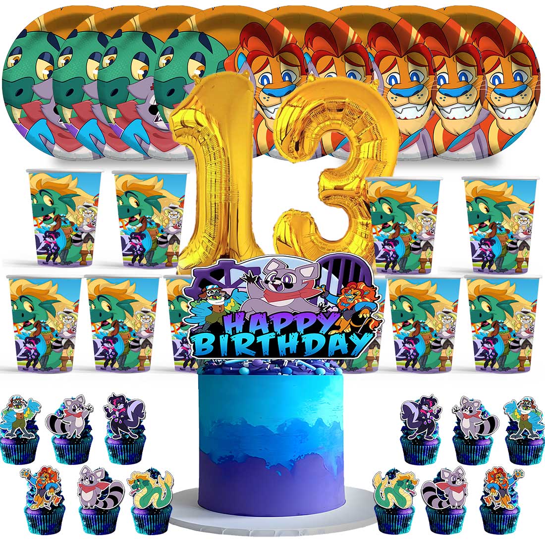 Indigo Park Birthday 13th Cups Party Supplies Plates Fans Decorations ...