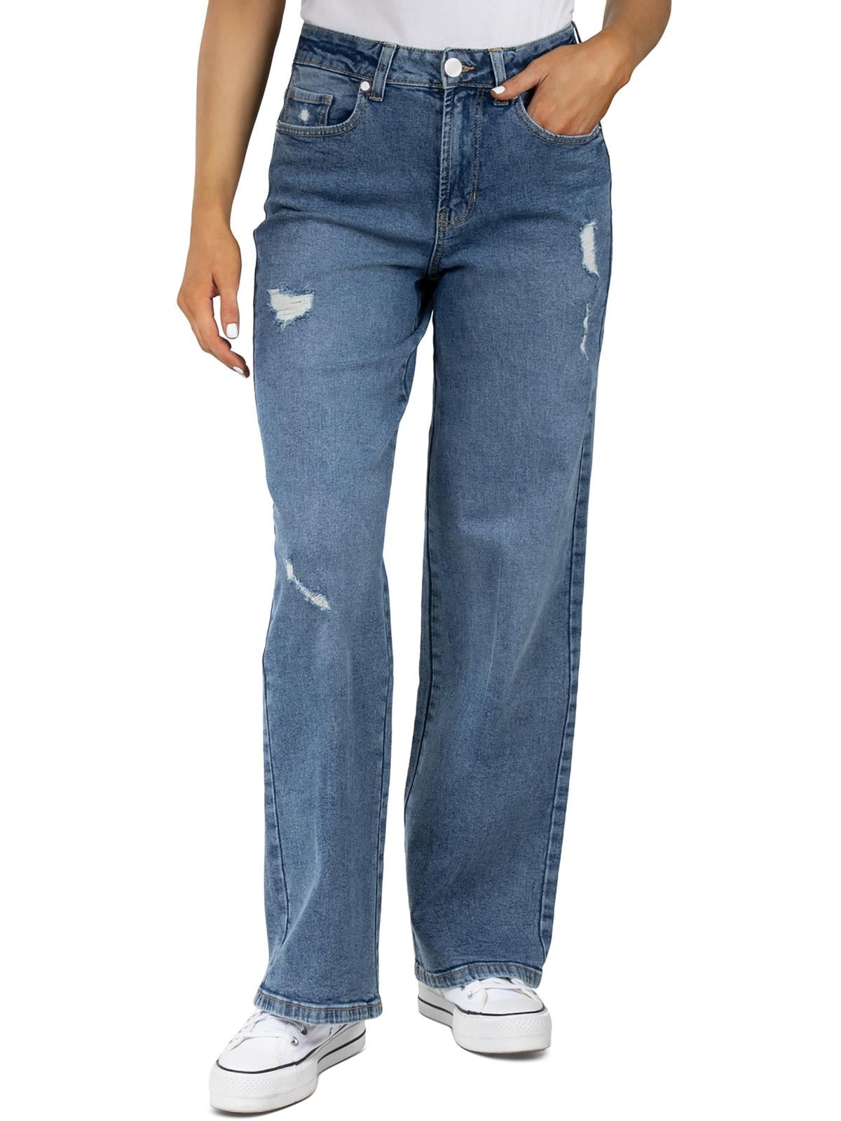 Indigo Rein Womens Juniors Destroyed Denim Wide Leg Jeans - Walmart.com