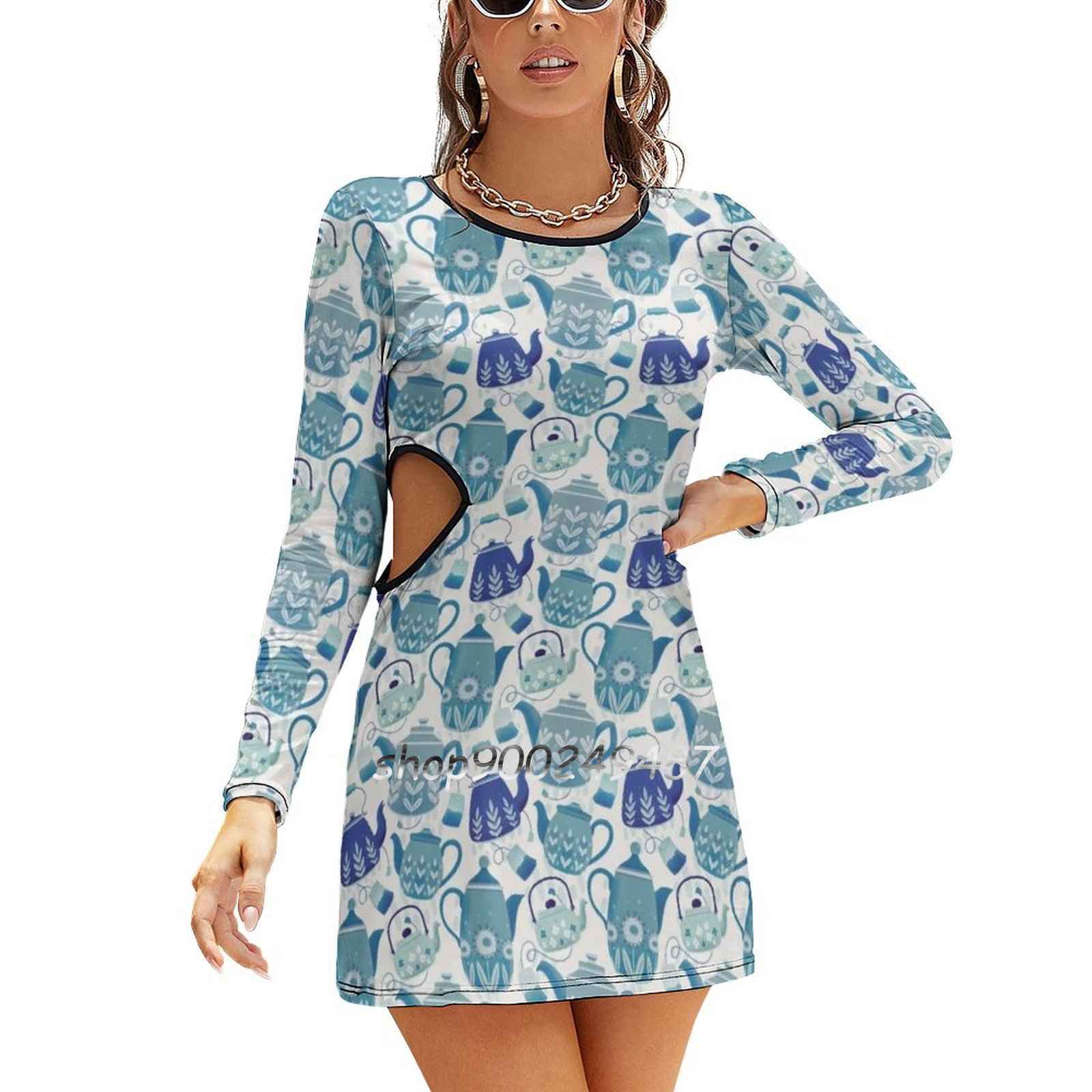 Indigo Teapots Evening Party Dresses Midi Sexy Dress Female Sweet One ...