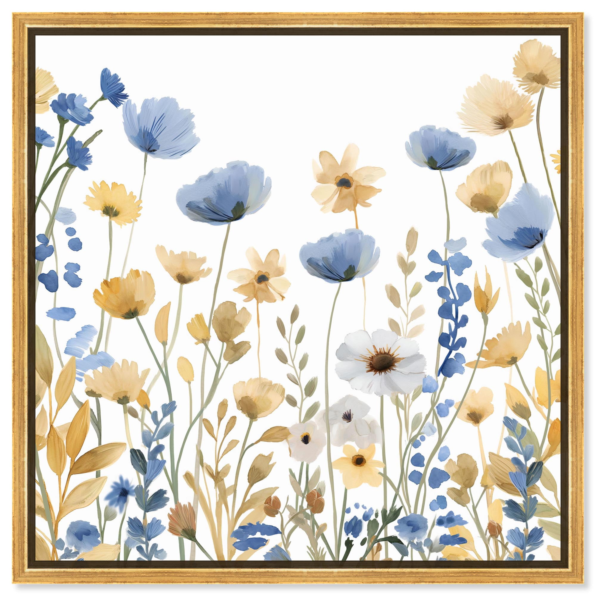 Indigo Yellow Wildmeadow Canvas Folk Art Prints by Art Remedy, Gold ...