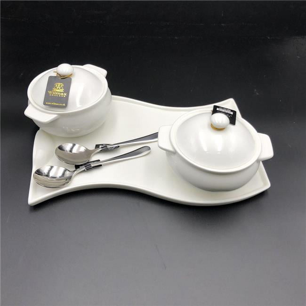 Individual Baking Pots with a Soup Spoon & Curved Serving Dish Set ...