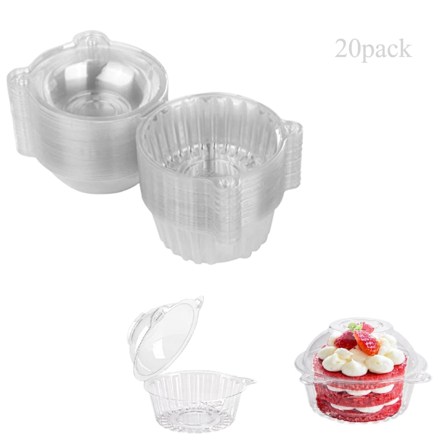 Individual Cupcake Containers 20Pack Plastic Holders Deep Dome Cupcake ...
