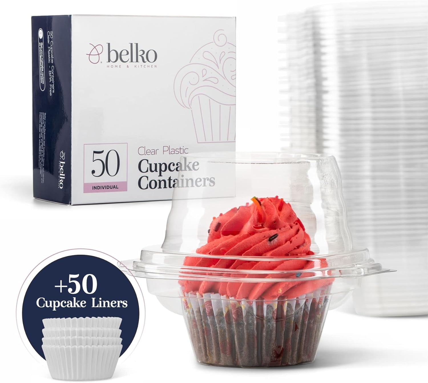 Individual Cupcake Containers - 50 Pack Clear Disposable Single Large ...