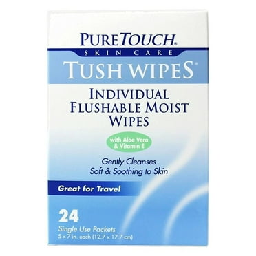Pure Touch Tush Wipes for Adults 24 Individual Flushable Moist Wipes ...
