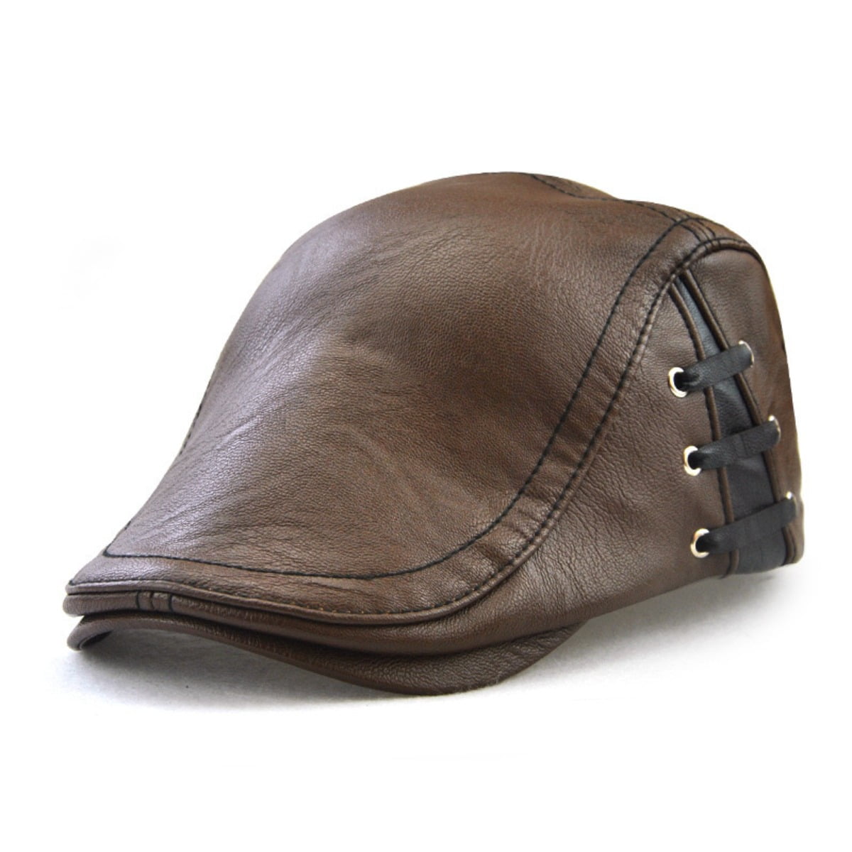 Individual Ivy Newsboy Cap Genuine Leather Bandage Perforation Flat Cap ...