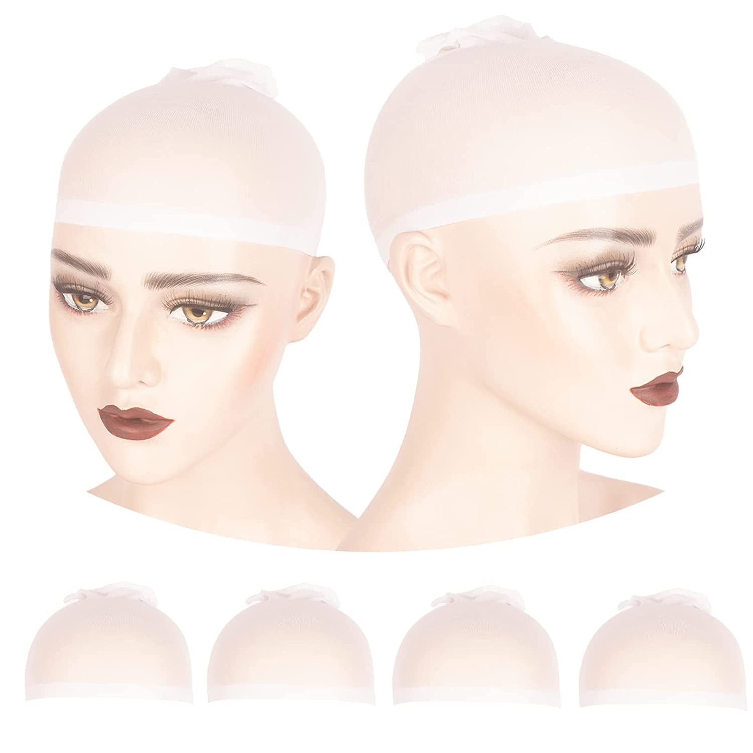 Individual Package 4PCS White Stocking Caps for Wigs Stretchy Nylon Wig ...