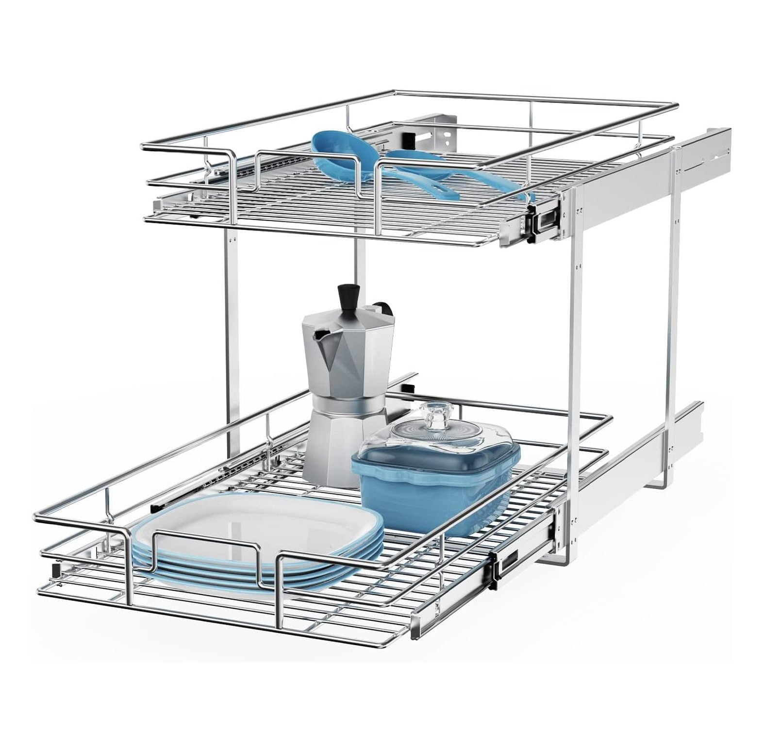 Individual Pull Out Cabinet Organizer (14" W x 18" D), 2 Tier Spice ...