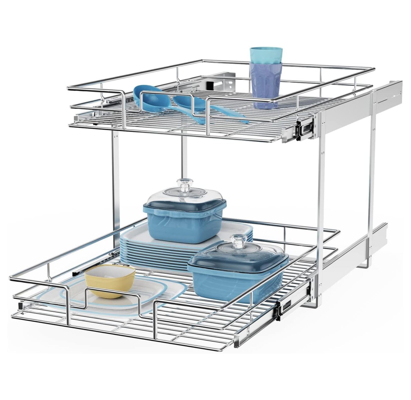 Individual Pull Out Cabinet Organizer (17" W x 18" D), 2 Tier Spice ...