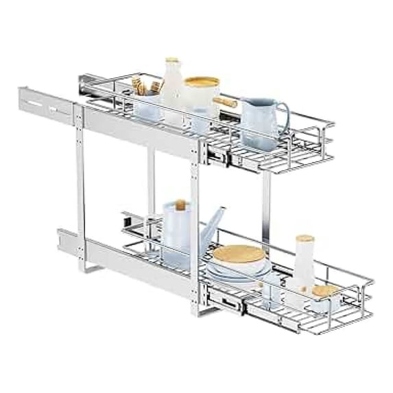 Individual Pull Out Cabinet Organizer, 2 Tier Slide Out Cabinet Drawers ...