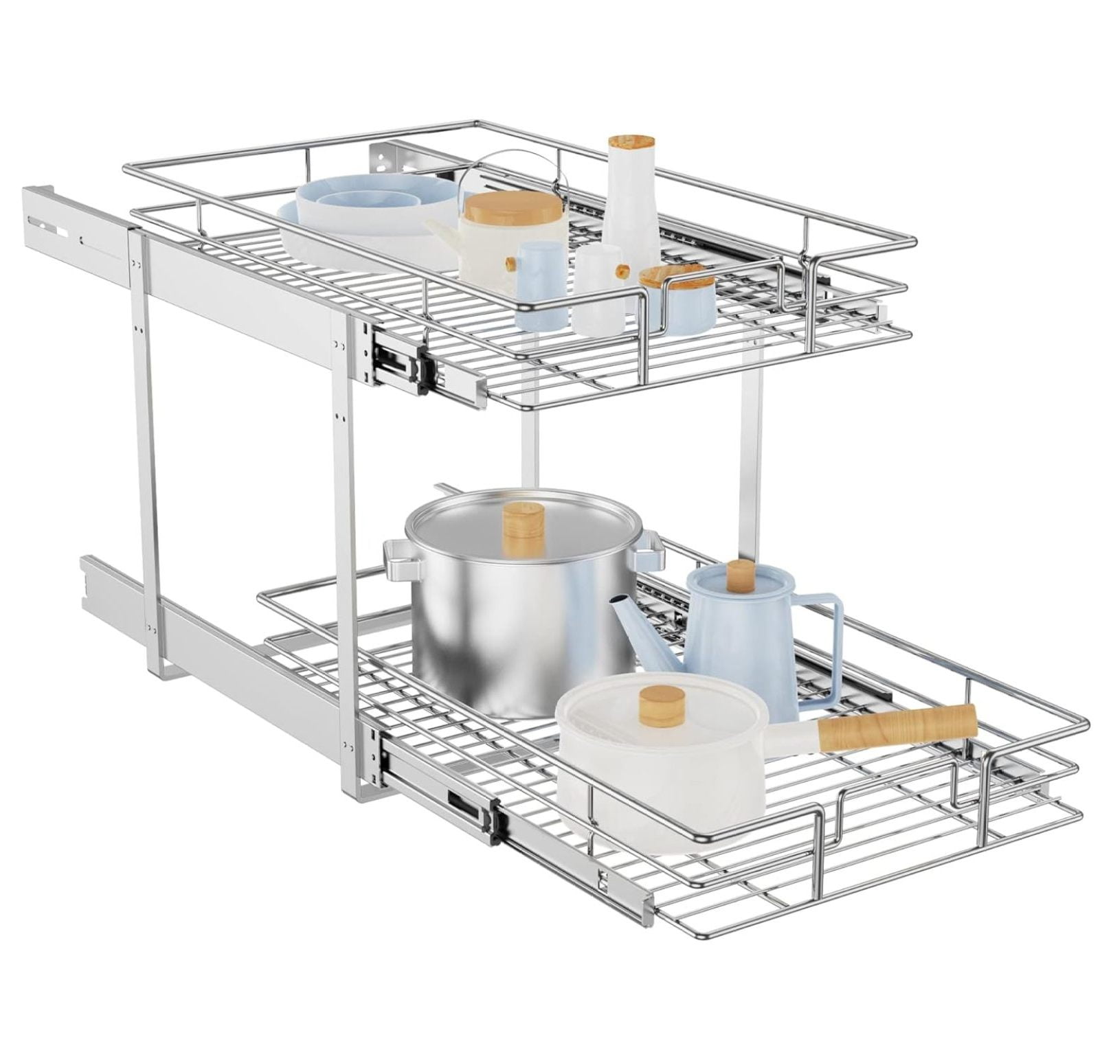 Individual Pull Out Cabinet Organizer, 2 Tier Cabinet Drawers Slide Out ...