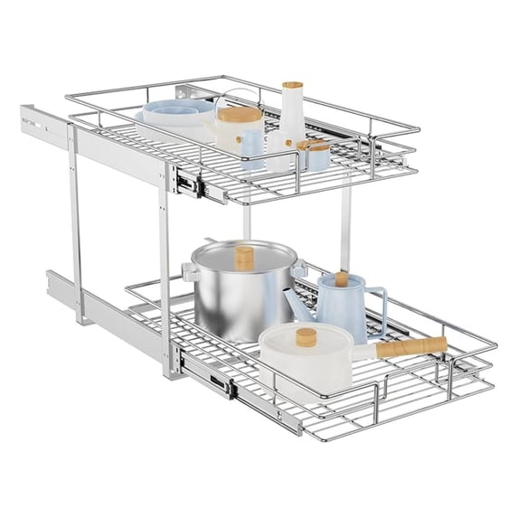 Individual Pull Out Cabinet Organizer, 2 Tier Slide Out Cabinet Drawers ...