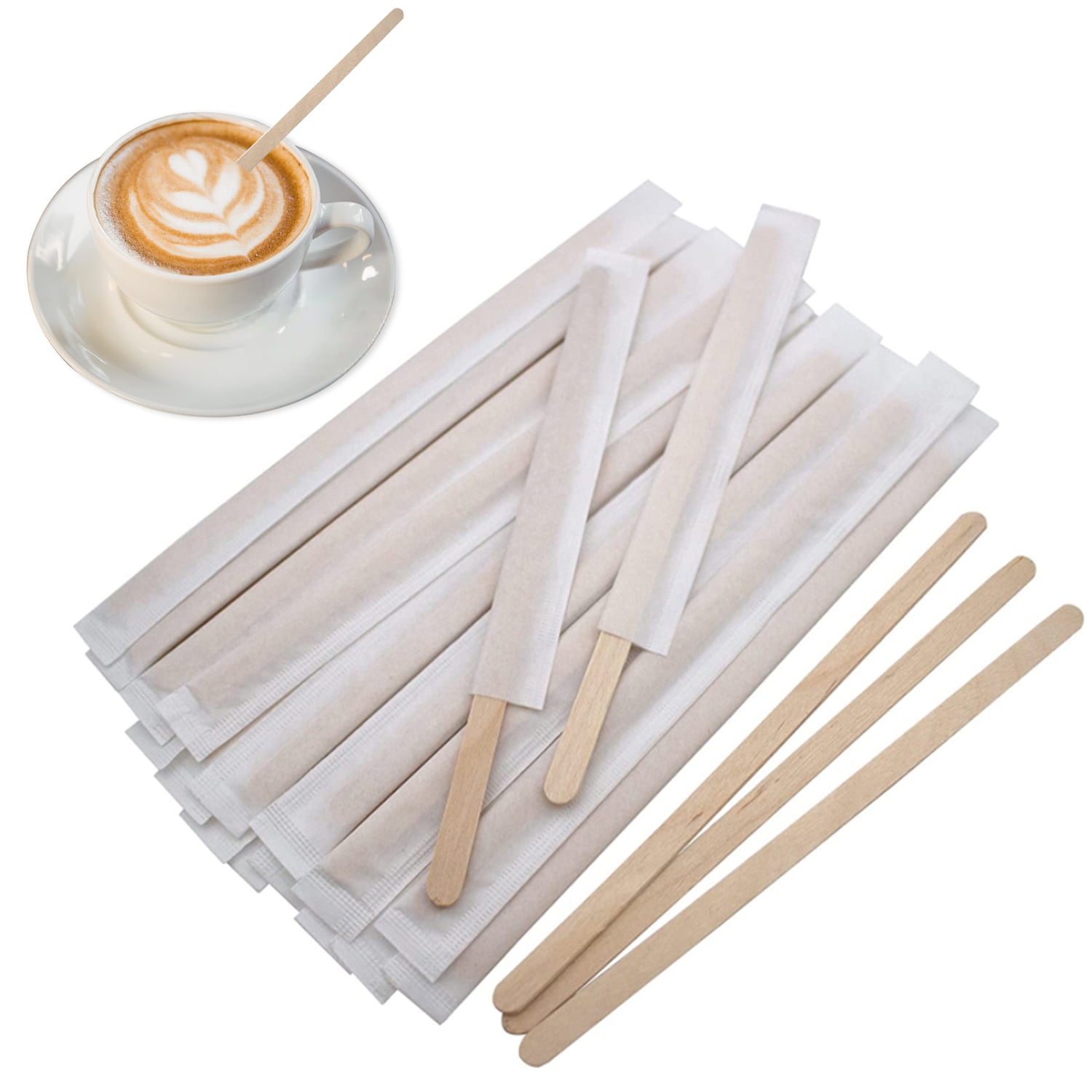 Individually Wrapped Coffee Stir Sticks, 200Pcs-5.5" Long Wooden Coffee ...