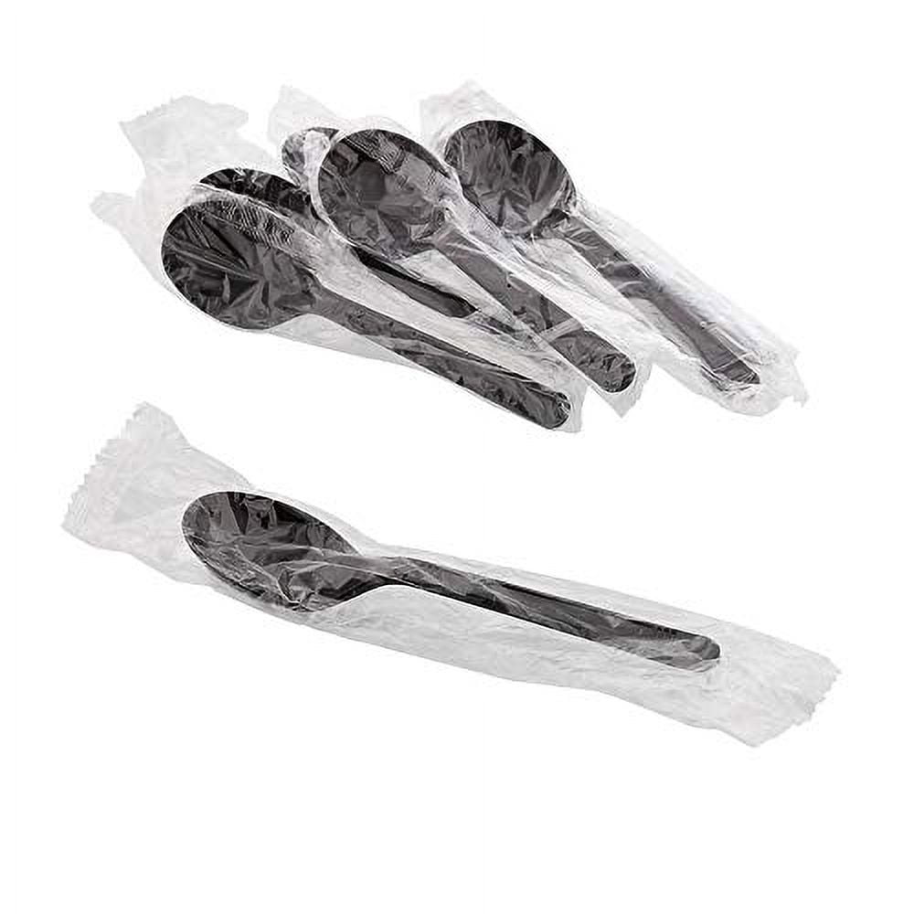 Individually Wrapped Heavy Weight Plastic Spoon (200, Black Soup Spoon ...