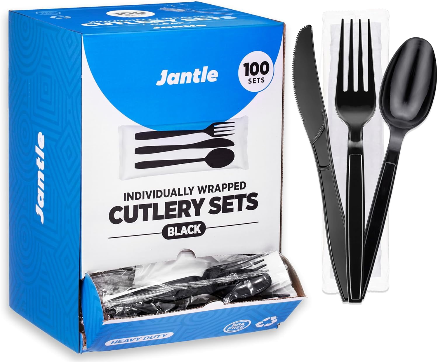 Individually Wrapped Plastic Cutlery Set with Napkin - 100 Pack Heavy ...
