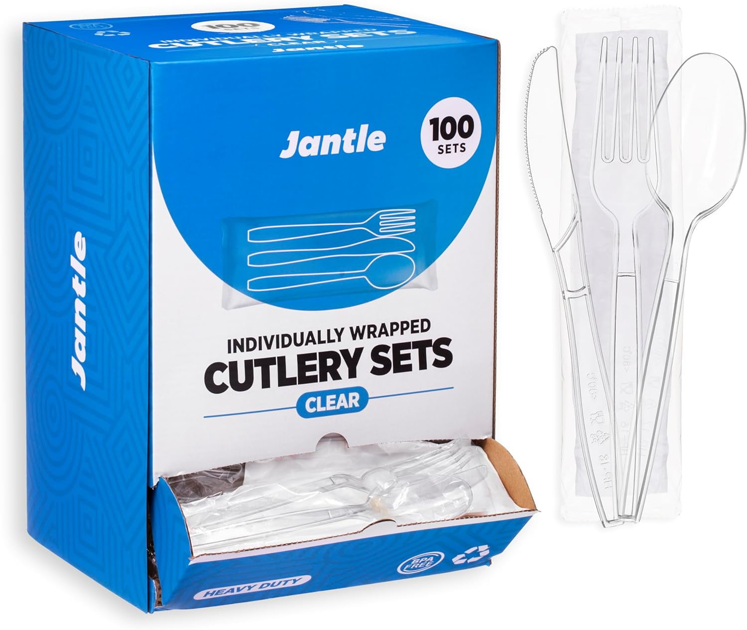 Individually Wrapped Plastic Cutlery Set with Napkin - 100 Pack Heavy ...