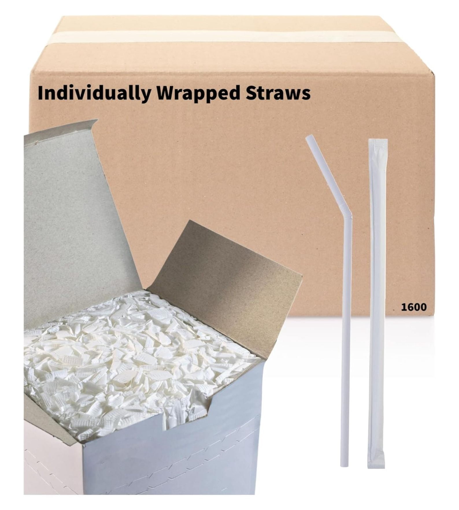 Individually Wrapped Plastic Drinking Straws [Pack of 1600] Disposable ...
