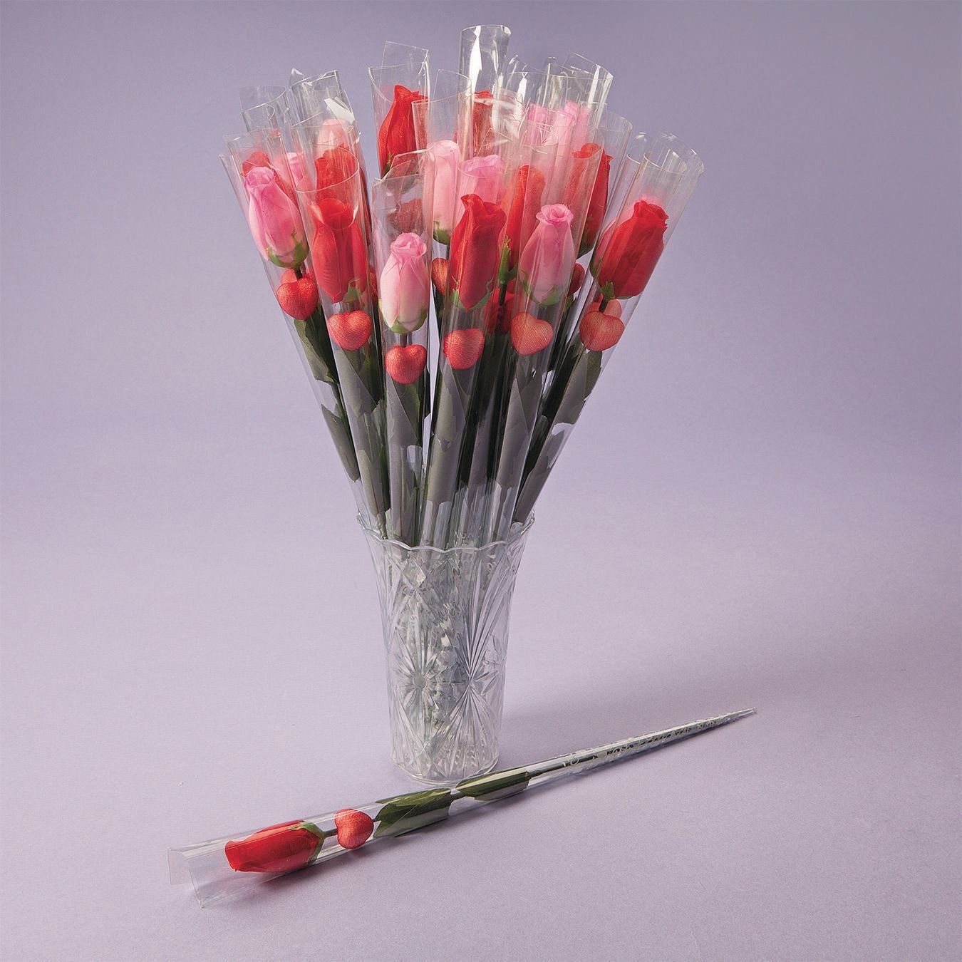 Individually Wrapped Stem Roses with Hearts (Pack of 24) - Walmart.com