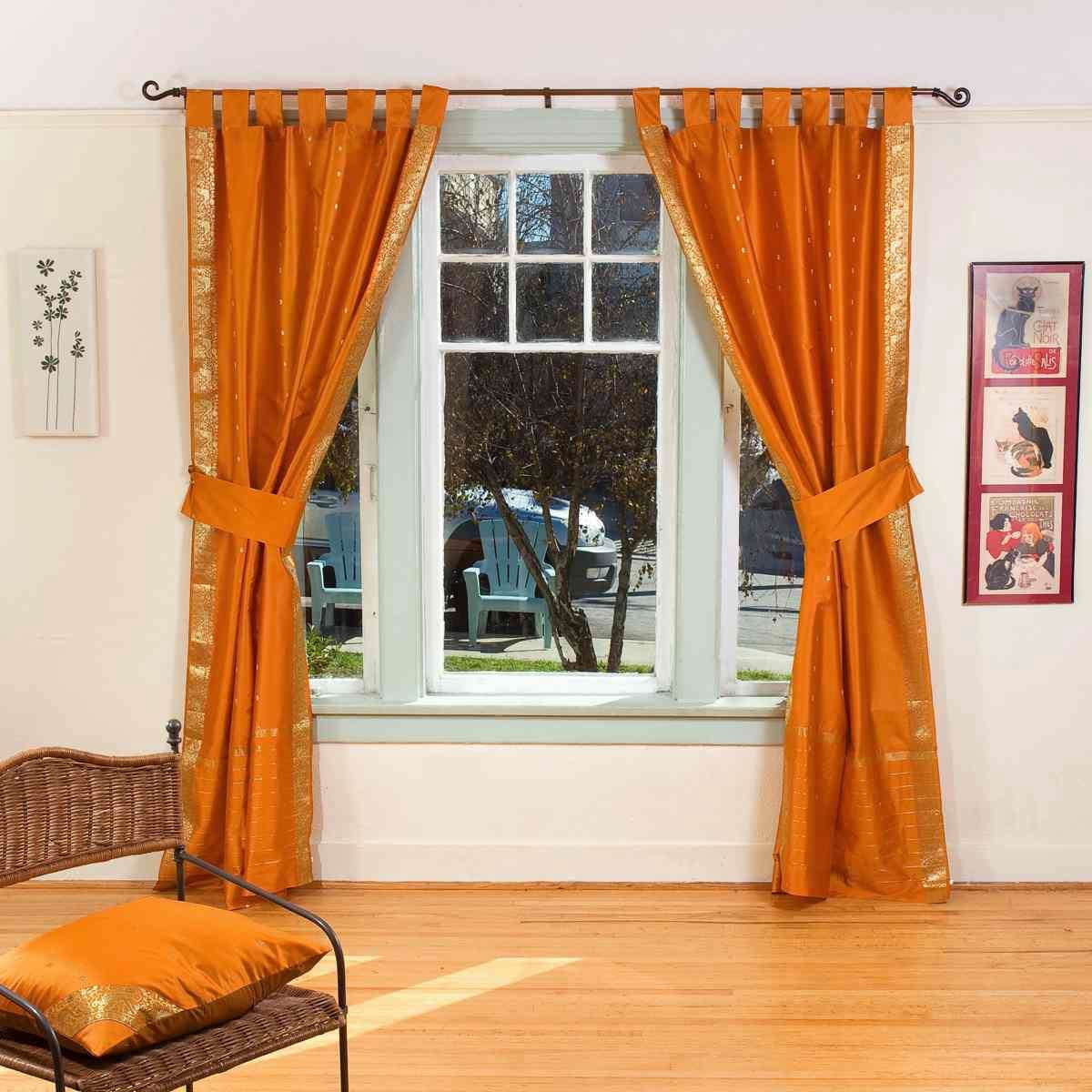 Indo Mustard Tab Top Sari Sheer Curtain (43 in. x 84 in.) with matching ...