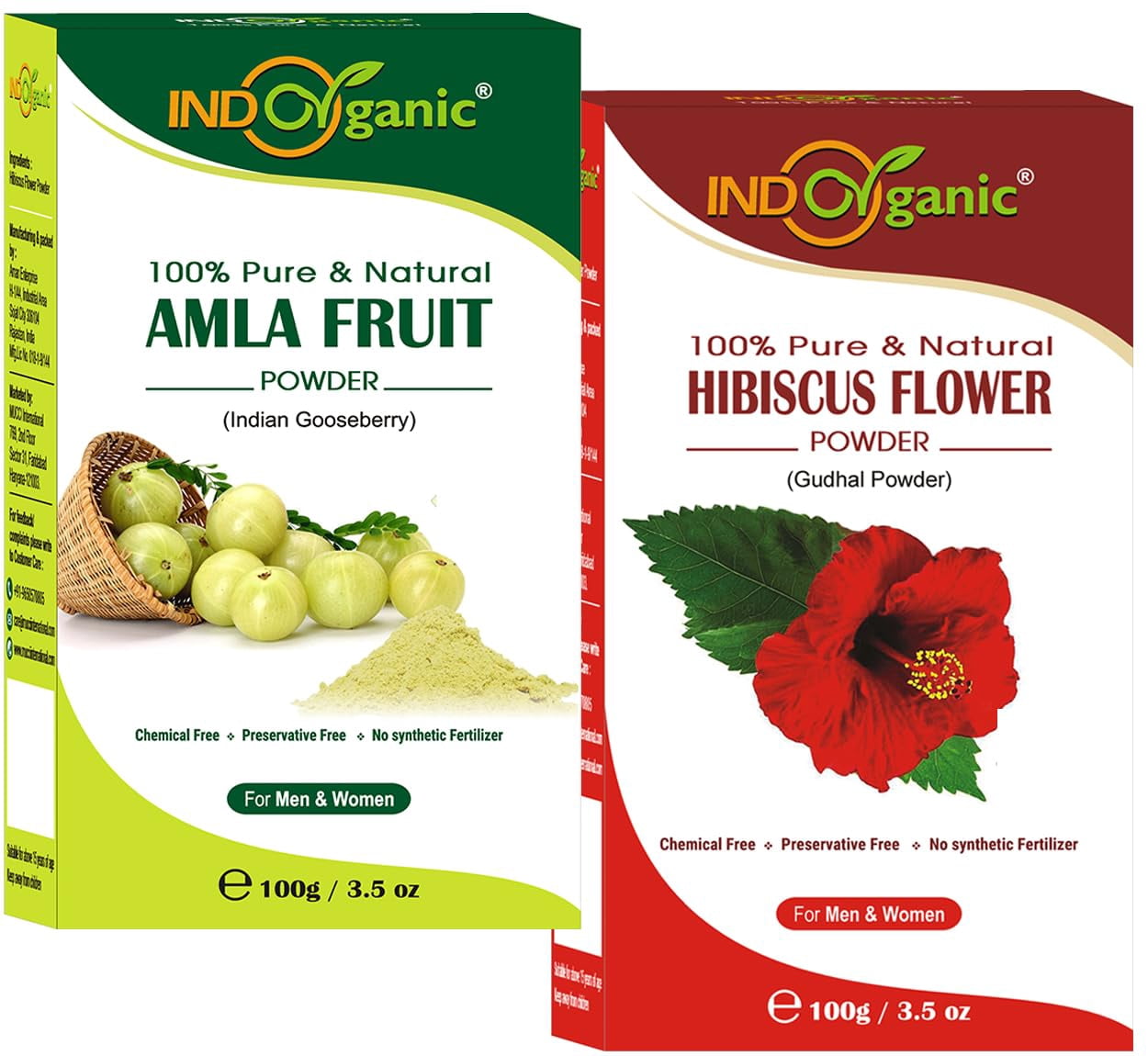 Indo Organic Amla and Hibiscus Powder Combo 200g Hair Conditioning Pure ...
