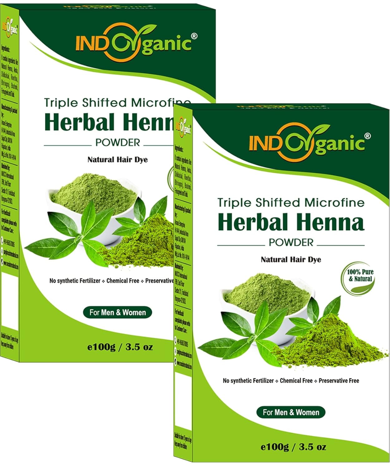 Indo Organic Natural Care From Herbal Henna Powder Pack of 2 With Henna ...