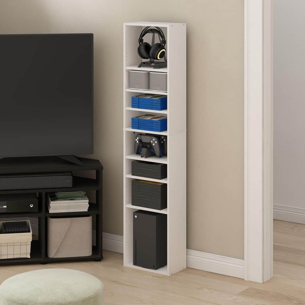 Indo White Adjustable Shelves Multimedia Media Storage Tower Rack ...