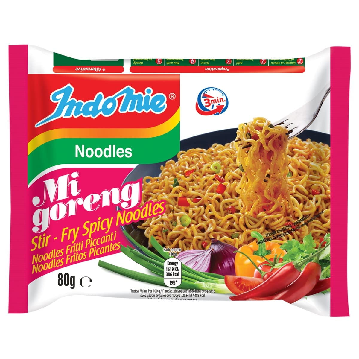 Indomie Mi Goreng Instant Stir Fry Noodles, Halal Certified, Hot & Spicy / Pedas Flavor (Pack of ...