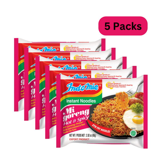 Indomie Mi Goreng Stir Fry Hot and Spicy Flavor Instant Noodles, 5 ...