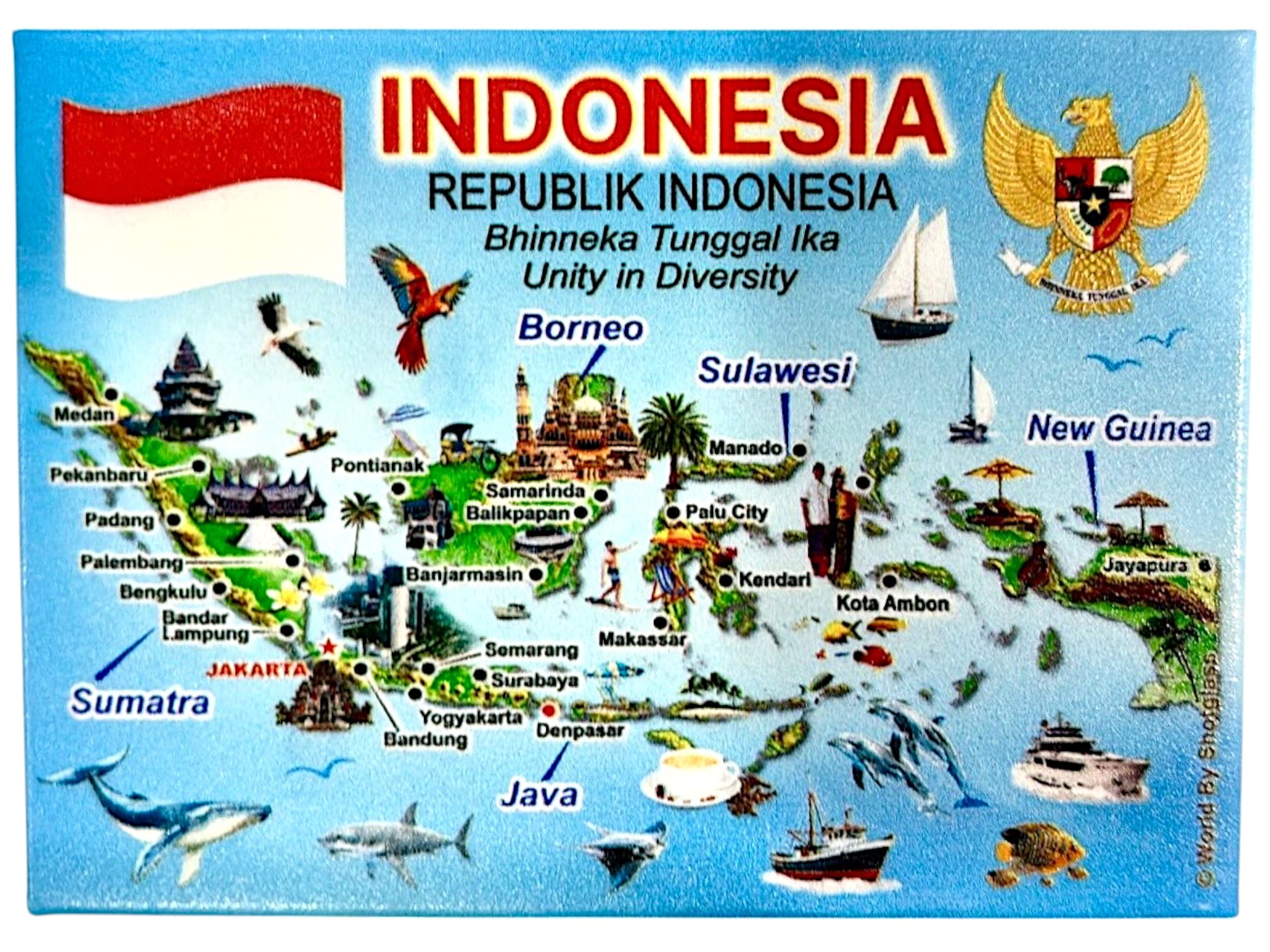 Indonesia Graphic Map and Attractions Souvenir Fridge Magnet 2.5" X 3.5 ...