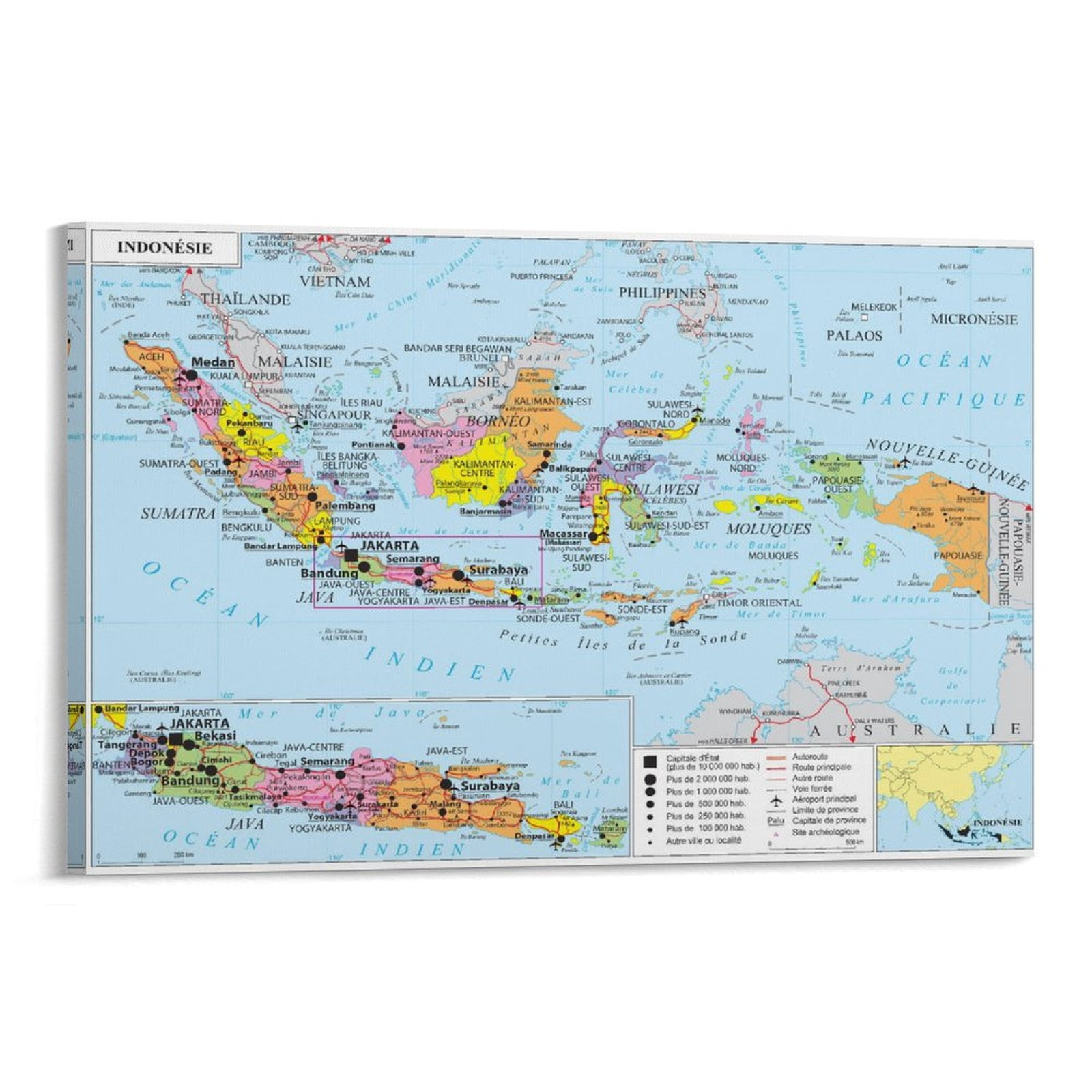 Indonesia Map Posters Print Photo Art Painting Canvas Poster Home ...